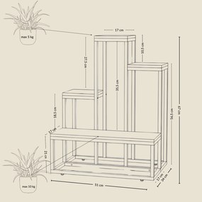 Loftový stojan na květiny ILO, 51 x 34 x 67 cm