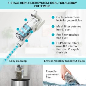 Klarstein LARMA, vysavač, akumulátorový, bezsáčkový, maximální doba provozu 45 min, LED dioda