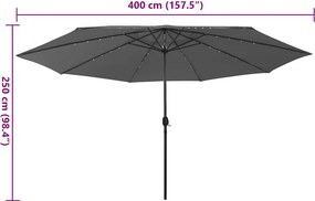 Zahradní slunečník s LED osvětlením 400 cm antracitový 312532