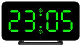 JVD Digitální černý budík do el. sítě JVD SB3216.1 se zelenými LED číslama