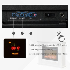 HOMCOM Elektrický krb, 3D LED plameny, dálkové ovládání, časovač, MDF, bílý