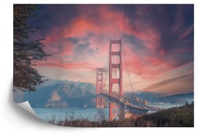 Fototapeta Beautiful View Of Golden Gate Bridge In Background Of Mountains During Sunset Samolepící tapety 208x146