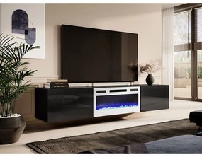 TV stolek Koda 200 s krbem, Barva: černý / černý lesk, Krb: bílý