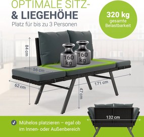 Juskys Multifunkční polyratanová lavice Calvia Barva: šedý melír / šedá