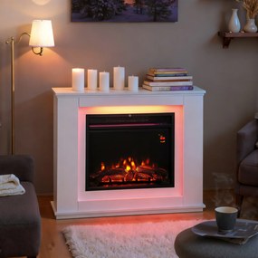 HOMCOM Elektrický krb, realistické plameny se 12 barvami, 5 stupňů jasnosti, dálkové ovládání, časovač, černá