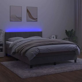 Box spring postel s matrací a LED světle šedá 140x200 cm samet 3134405