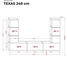 Ral Obývací stěna TEXAS 1, 249 cm  - Bílý lesk