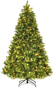 Costway Umělý vánoční stromek s LED světýlky Vánoční stromek zelený 225 cm