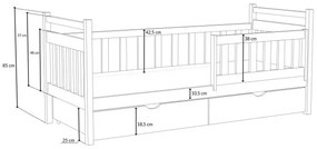 Dětská postel z masivu borovice NATÁLIE se šuplíky - 200x90 cm - BÍLÁ