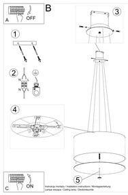 Závěsné svítidlo Otto, 1x černé textilní stínítko, (bílé sklo), (fi 60 cm)