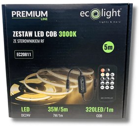 ECOLIGHT COB LED pásek 35W - 24V - 320 - 5M - 3000k - teplá bílá + dálkový ovladač