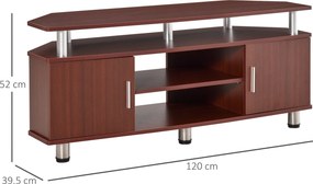 HOMCOM Klasická TV stojan do obývacího pokoje se 2 policemi a 2 skříňkami, MDF a nerezová ocel, hnědá, 120x39,5x52cm