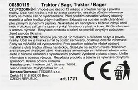 TEDDIES Traktor s nakladačem a bagrem / Traktor / Plast / Volný chod /