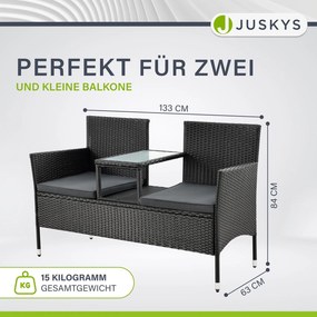 Juskys Polyratanová zahradní lavice Monaco se stolkem Barva: šedý melír