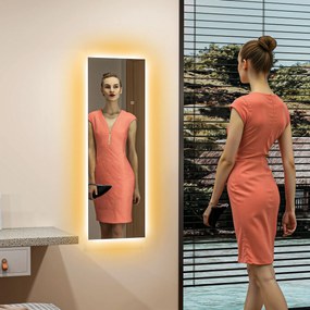 HOMCOM celoplošné zrcadlo 40 x 120 cm stojící zrcadlo s LED světlem, nástěnné zrcadlo s dotykovým ovládáním, bezrámové podlahové zrcadlo, do ložnice,…