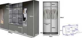 Předsíňová stěna Trinity 10 s čalouněnými panely, 280 cm, grafit/ světle hnědá