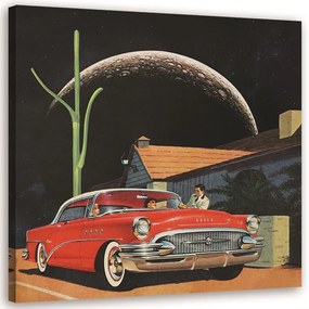 Gario Obraz na plátně Červené auto před domem - Lili Chartrand Rozměry: 30 x 30 cm