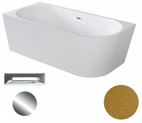 Besco Akrylátová volně stojící rohová vana Zoya Glam Z 150x75 (170x80) bílá/zlatá Rozměry (cm): 150x75, Typ a barva výpustě: Click-Clack s přepadem, chrom, Orientace: Levá