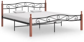 Rám postele černý kov a masivní dubové dřevo 180 x 200 cm,  324909 HangarStore.cz