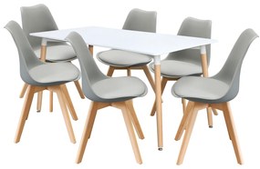 Jídelní stůl 160x90 QUATRO bílý + 6 židlí QUATRO šedé