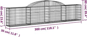 Klenuté gabionové koše 5 ks 300x30x60/80 cm pozinkované železo 3146488