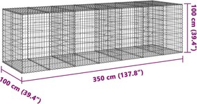 Gabionový koš s víkem 350 x 100 x 100 cm pozinkované železo 3295195