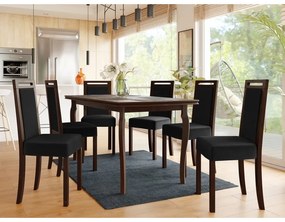 Rozkládací jídelní stůl se 6 židlemi AL21, Barva dřeva: ořech, Potah: Hygge D91