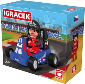 EFKO Igráček Závodník s motokárou modrá / Stavebnice / 7,5 cm / od 3 l
