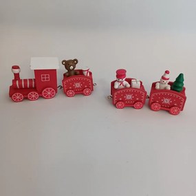 Dekorace dřevěný vláček se třemi vagony, 22,3 × 7,2 × 2,8 cm, červený