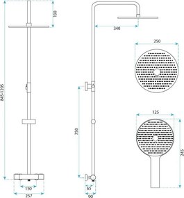 Sprchový komplet s termostatickou baterií REA LUNGO bez výtoku, černá mat