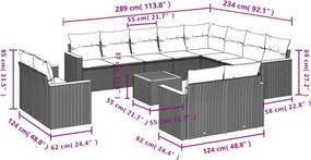13dílný zahradní sedací souprava s poduškami černý polyratan 3258920