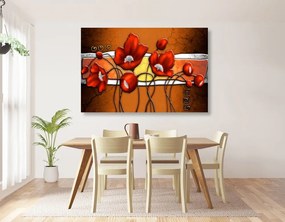Obraz červené vlčí máky a makovice - 90x60 cm