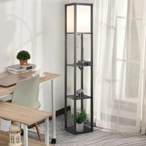 HOMCOM moderní stojací lampa, úsporná podlahová lampa s policemi z bavlny, MDF 26 x 160 cm, černá a bílá