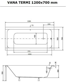 BESCO Obdélníková vana TERMI Nožičky k vaně - S nožičkami, Rozměr vany - 130 × 70 cm - OLVTER13+OLVPINOZ