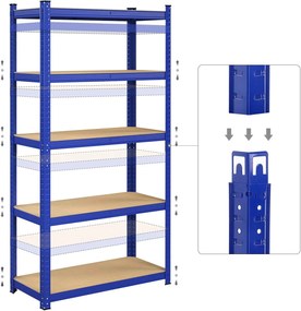 SONGMICS Kovový regál - modrá - 90x180x40 cm - set 2 ks