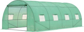 Zelený skleník Outsunny cca 6 x 3 x 2 m, fóliový skleník s 8 okny, rolovacími dveřmi a bočními panely, UV-odolný fóliový tunel, zimní skleník na rajča