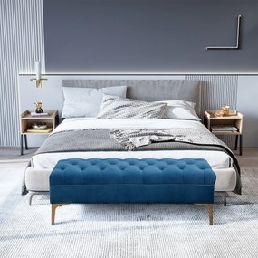 HOMCOM Lavice k posteli lavice na boty sametová modrá 118 x 45 x 42 cm se zvýšenými nohami do ložnice a předsíně