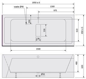 Polysan MARLENE R MONOLITH obdélníková vana 195x85x63cm, bílá, 78731MR
