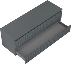 Mexen Rivel, koupelnová skříňka pod umyvadlo 140 cm s horní deskou, 2 zásuvky, drážkovaná, grafit matná - 91A20-14047-2-BFFC66