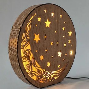 Dřevěná LED stolní lampa Měsíc a hvězdy – Noční lampa| SENTOP LED0612