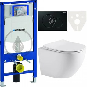 AKCE/SET/LIVERO Geberit - Předstěnová instalace pro závěsné WC + CERANO - WC mísa rimless Verde + UF slim sedátko - bílá matná + Geberit - Ovládací t…