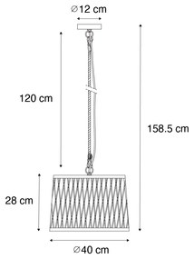 Rustikální venkovní závěsné svítidlo černé ratanové 40 cm - Calamus