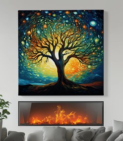 Obraz na plátně - Strom života barevné hvězdy FeelHappy.cz Velikost obrazu: 140 x 140 cm