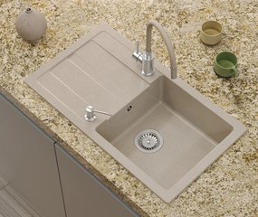 Béžový (pískový) kuchyňský granitový dřez QUADRON READY- MAX + BATERIE A DÁVKOVAČ NA SAPONÁT
