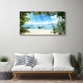 Obraz na skle Moře Loďka Krajina 120x60 cm