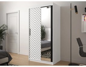 Posuvná skříň se zrcadlem Ratintu 2 100 cm, Úložný prostor: ne, Barva: bílá / bílá + černý mat