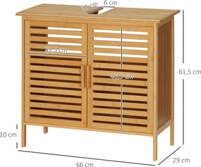 Kleankin skříňka pod umyvadlo z bambusu se 2 dveřmi pro koupelnu, 66x29x61,5 cm, přirodní