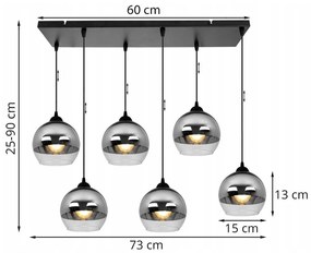 Závěsné svítidlo BERGEN, 6x chromové/transparentní skleněné stínítko (fi 15cm)