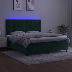 Box spring postel s matrací a LED tmavě zelená 180x200 cm samet 3136260