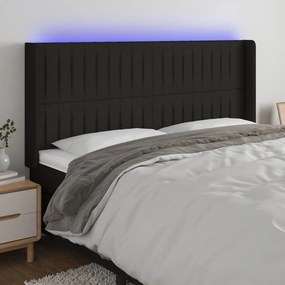 Čelo postele s LED černé 203 x 16 x 118/128 cm textil 3124310